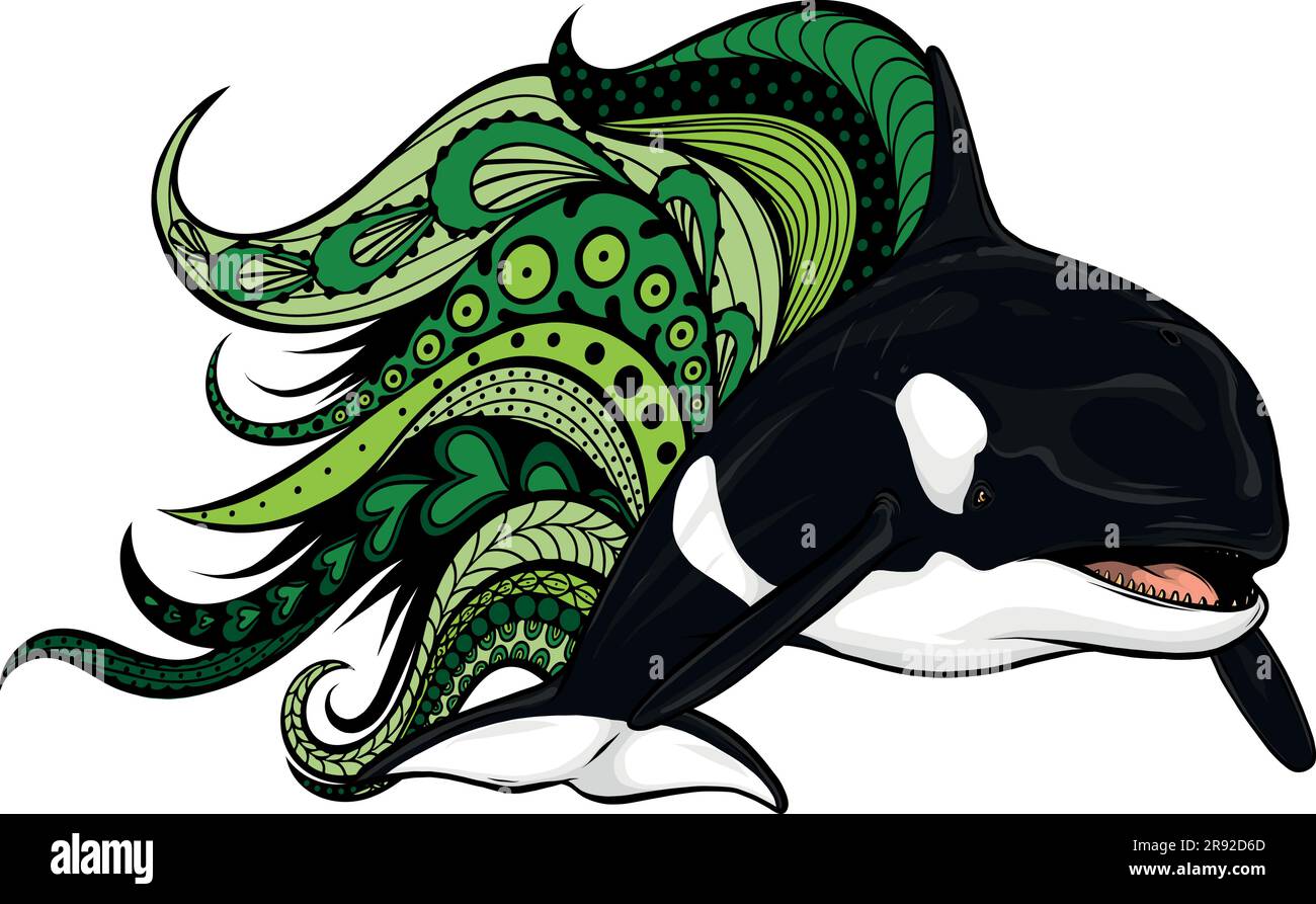 Vector illustration of Killer whale with mandala ornament Stock Vector ...