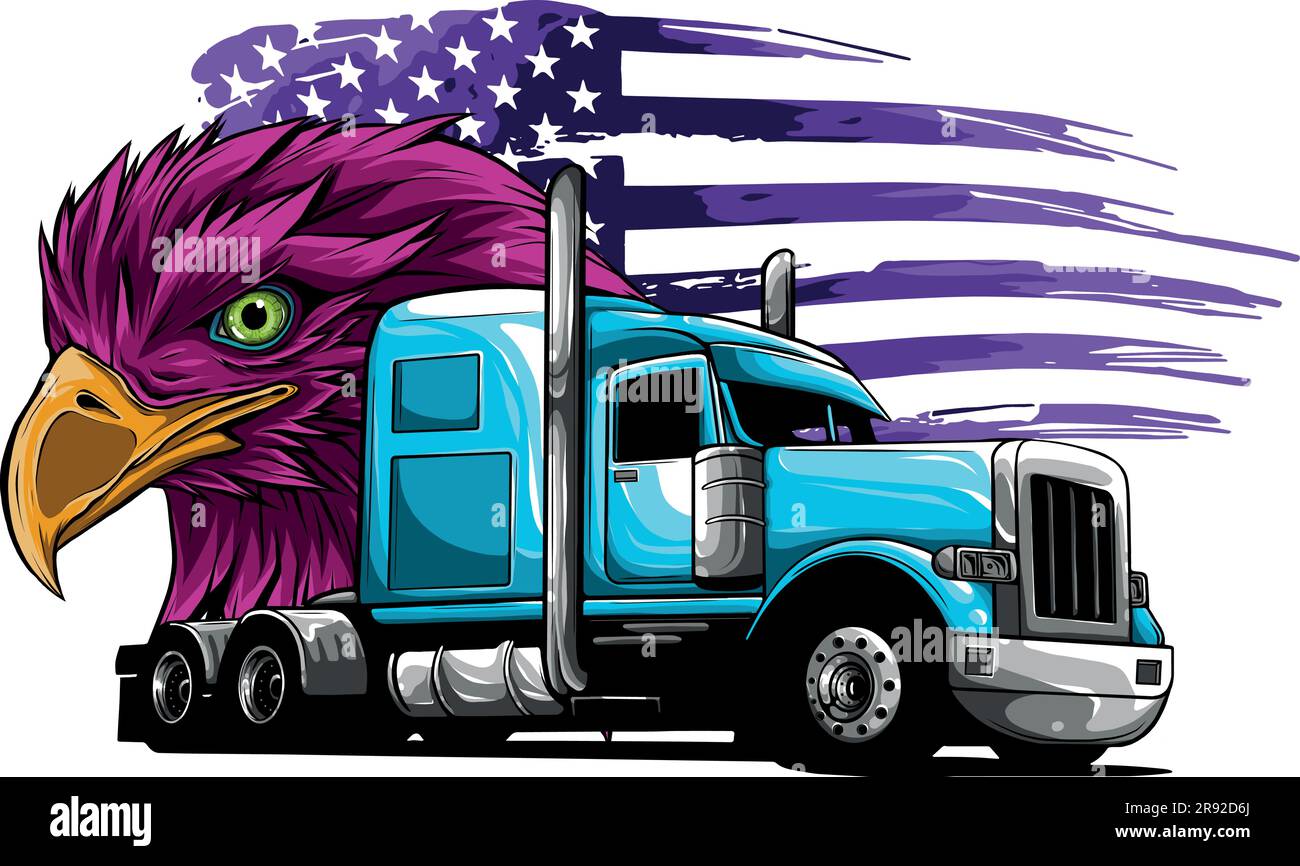 vector illustration of semi truck with american flag and eagle head ...