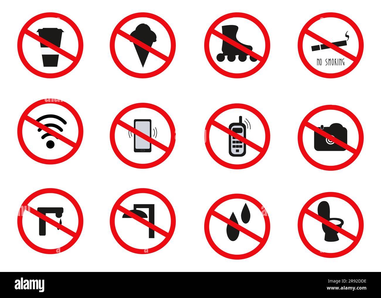 Prohibition Restriction Signs Set Vector Illustrations Isolated On A White Background Stock