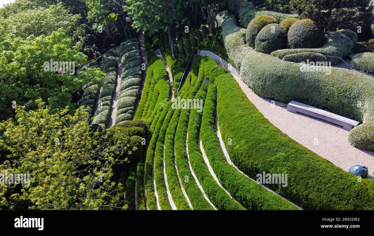 Amazing aerial view on Etretat gardens with topiary plants:fantastic ...