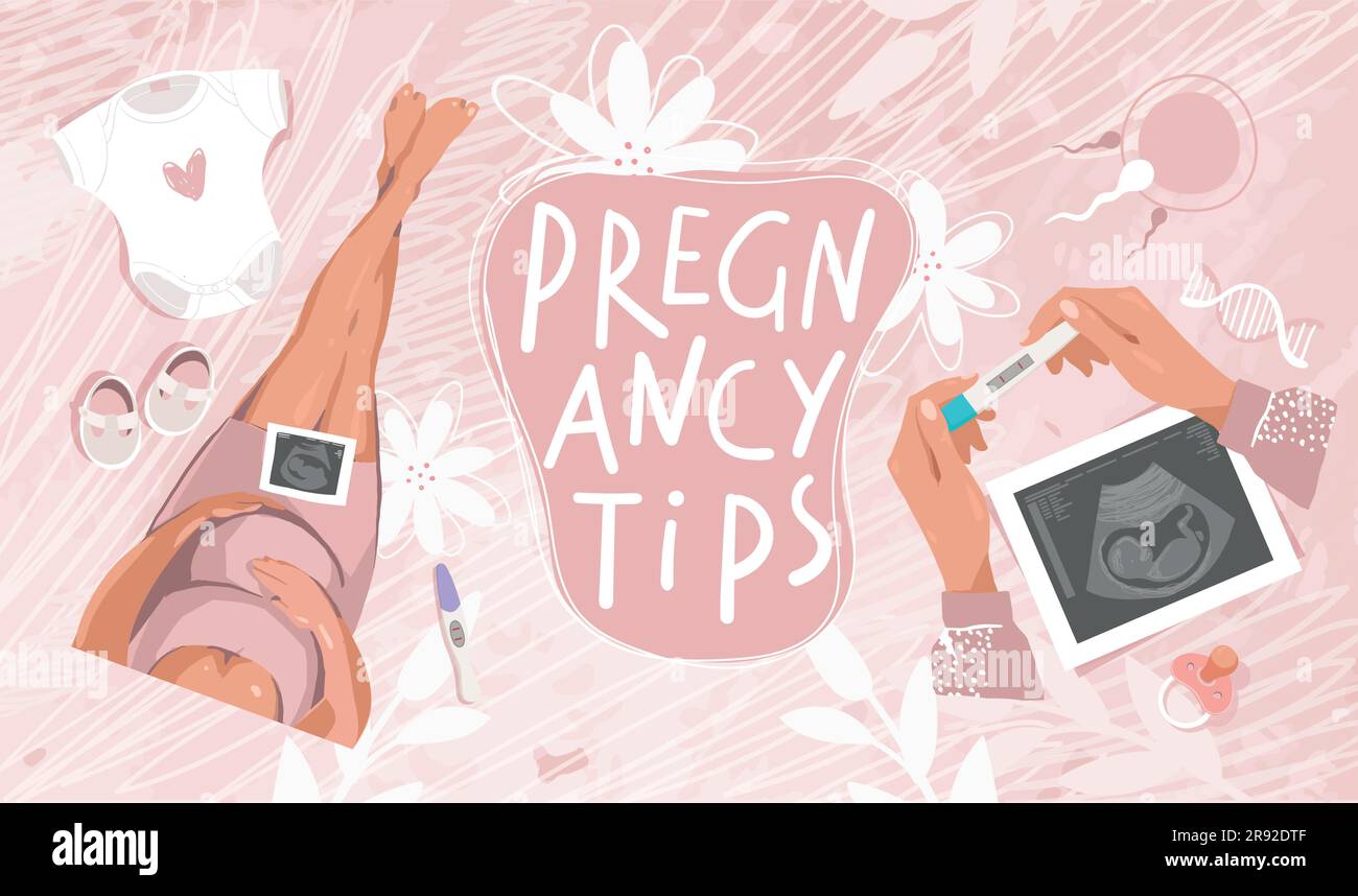 Pregnancy tips. Maternity and childbirth modern banner, positive ...