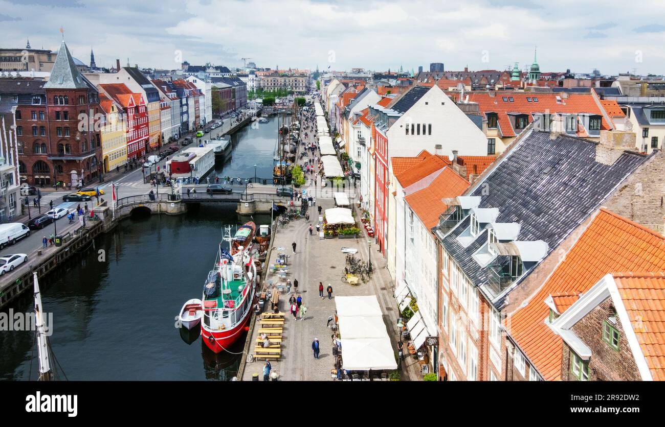 Amazing aerial panorama on famous NYhavn on Copenhagen. Place with ...