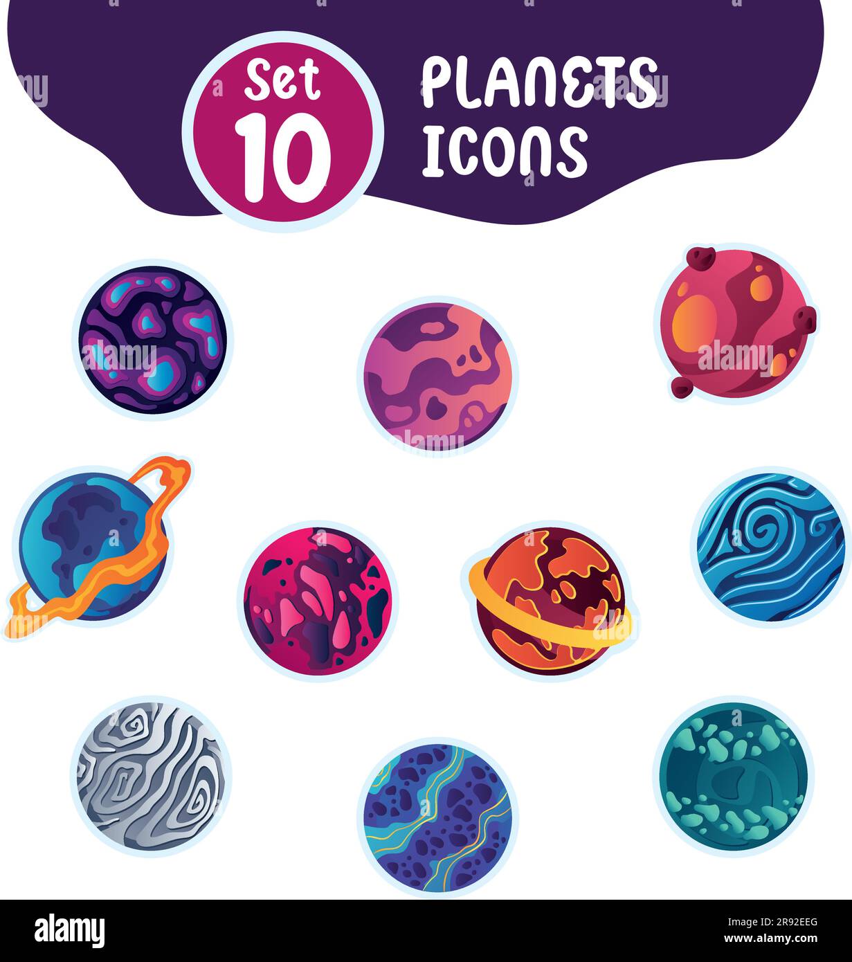 Set of different colored sci fi planet icons Vector Stock Vector Image ...