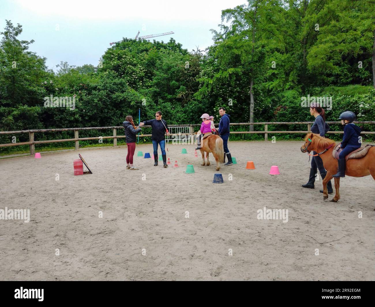 05-14-2023 Paris, France. Kids riding ponies (horses) and they shoot ...