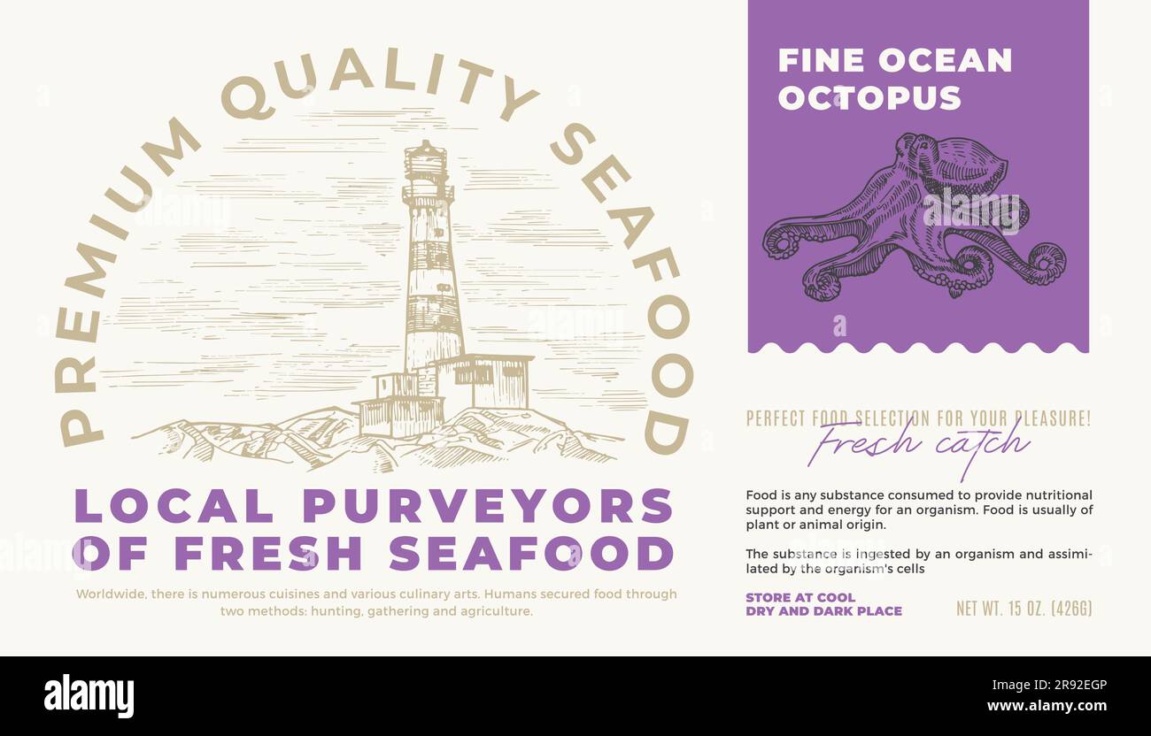 Fine Ocean Seafood Product Abstract Vector Packaging Label Design ...