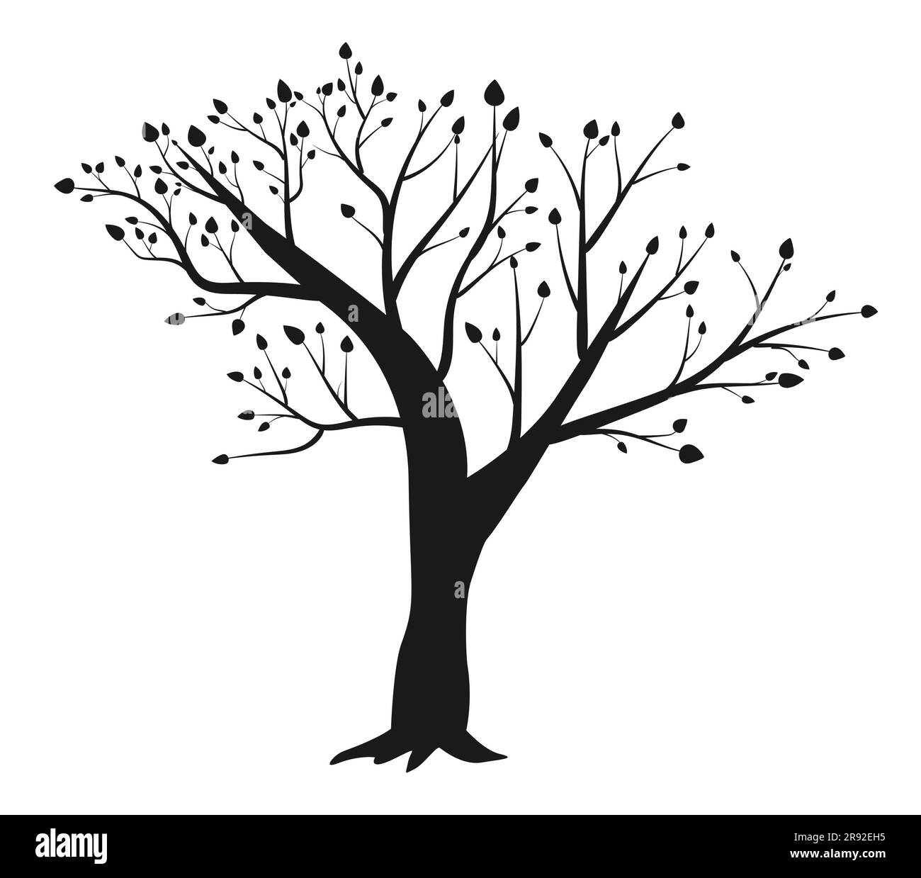 Silhouette of a tree with leaves on a white background. Black tree ...