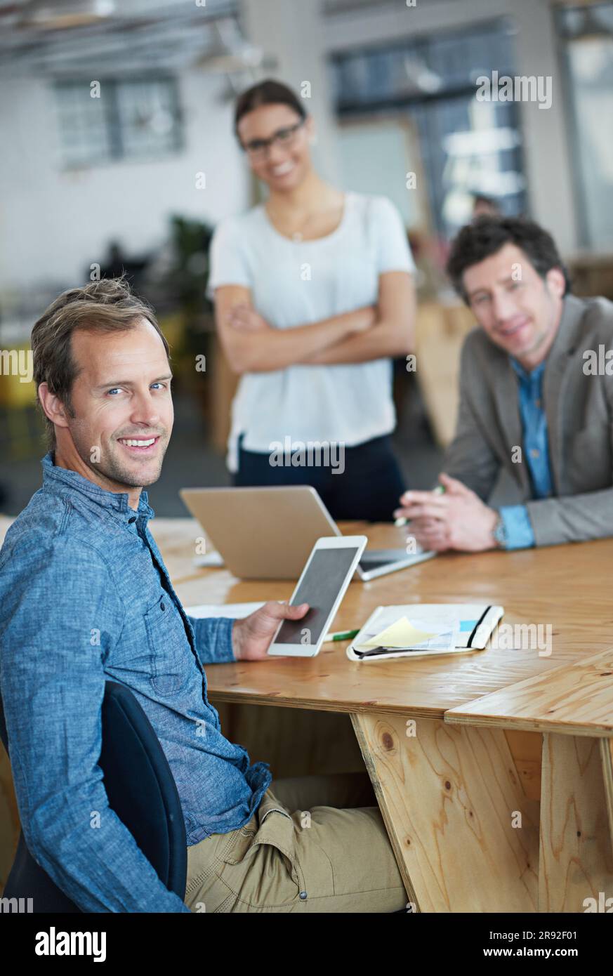 Teamwork, portrait or happy web designers in meeting for discussion or ...