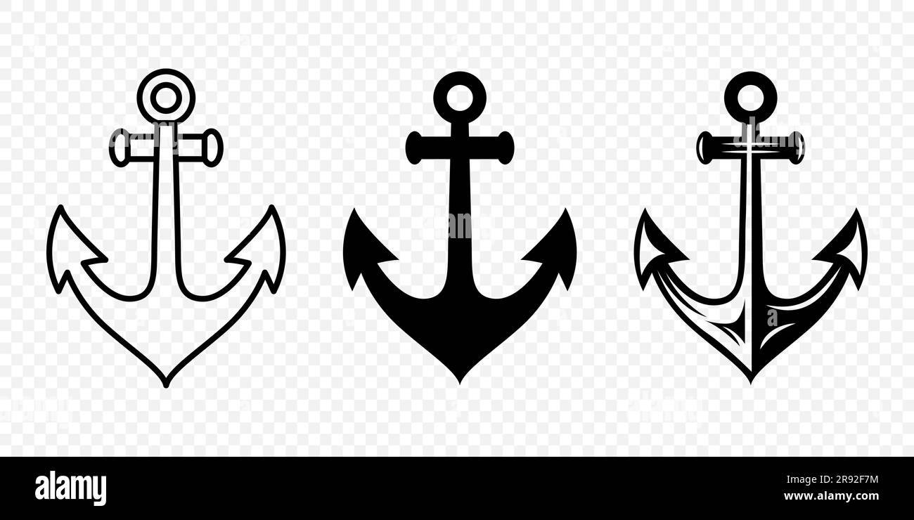 Vector Anchors. Anchor Silhouette Icon Set Isolated. Black and White Anchor with Outline. Anchor ...
