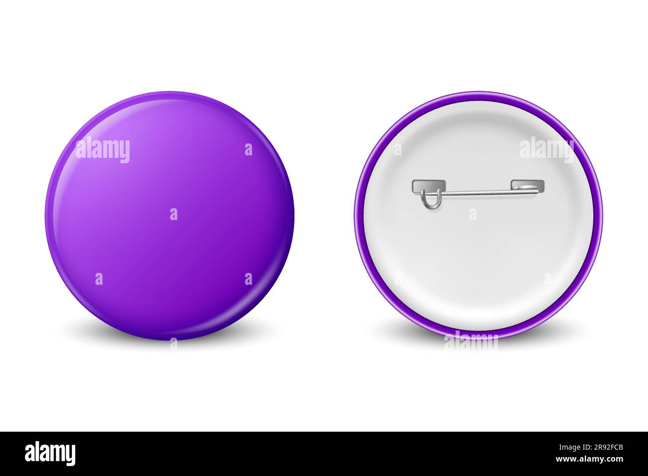 Vector Realistic Purple Round Blank Empty Button Badge Set Closeup ...