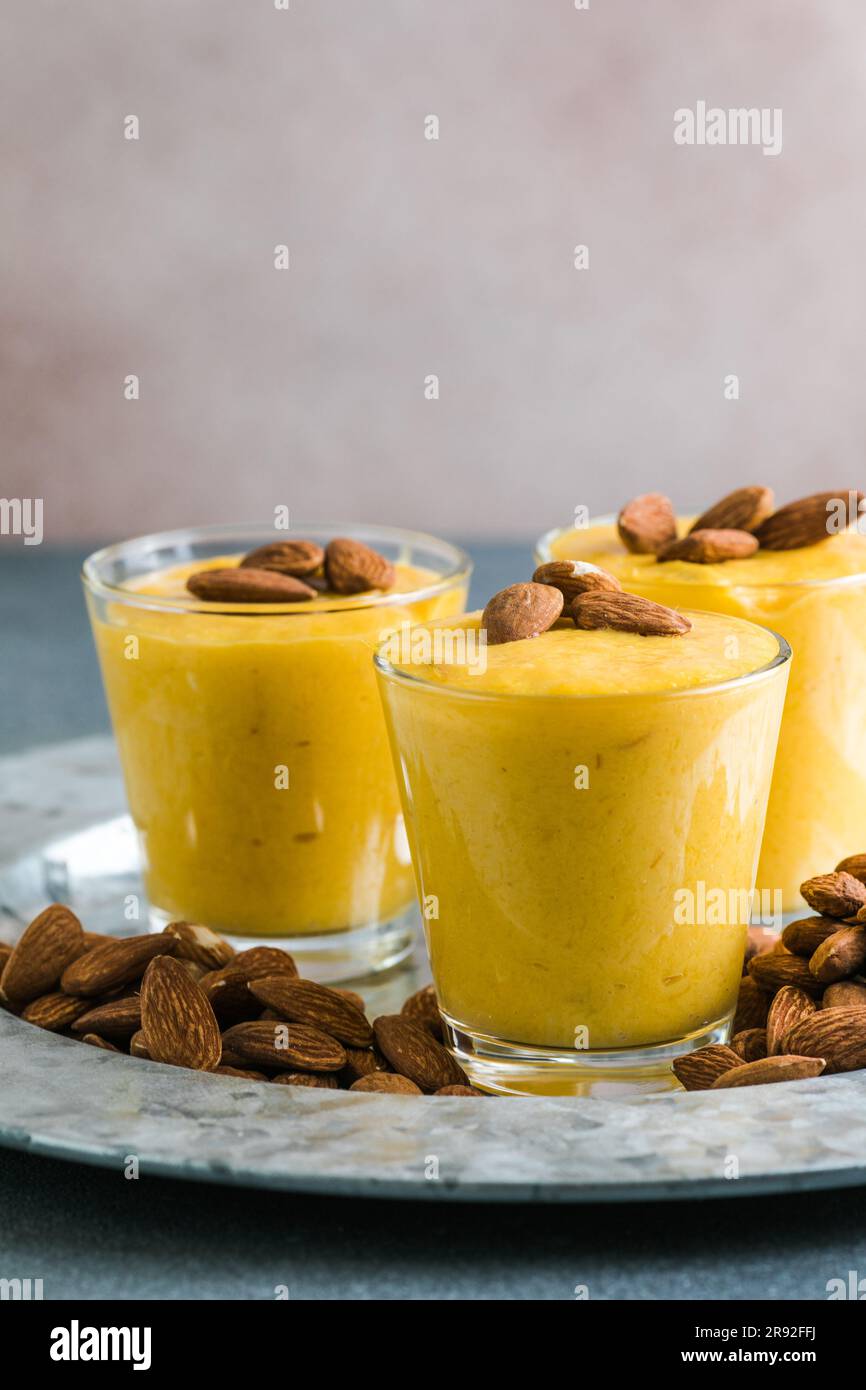 Authentic Indian cold drink made up of curd, milk malai called Lassi in ...