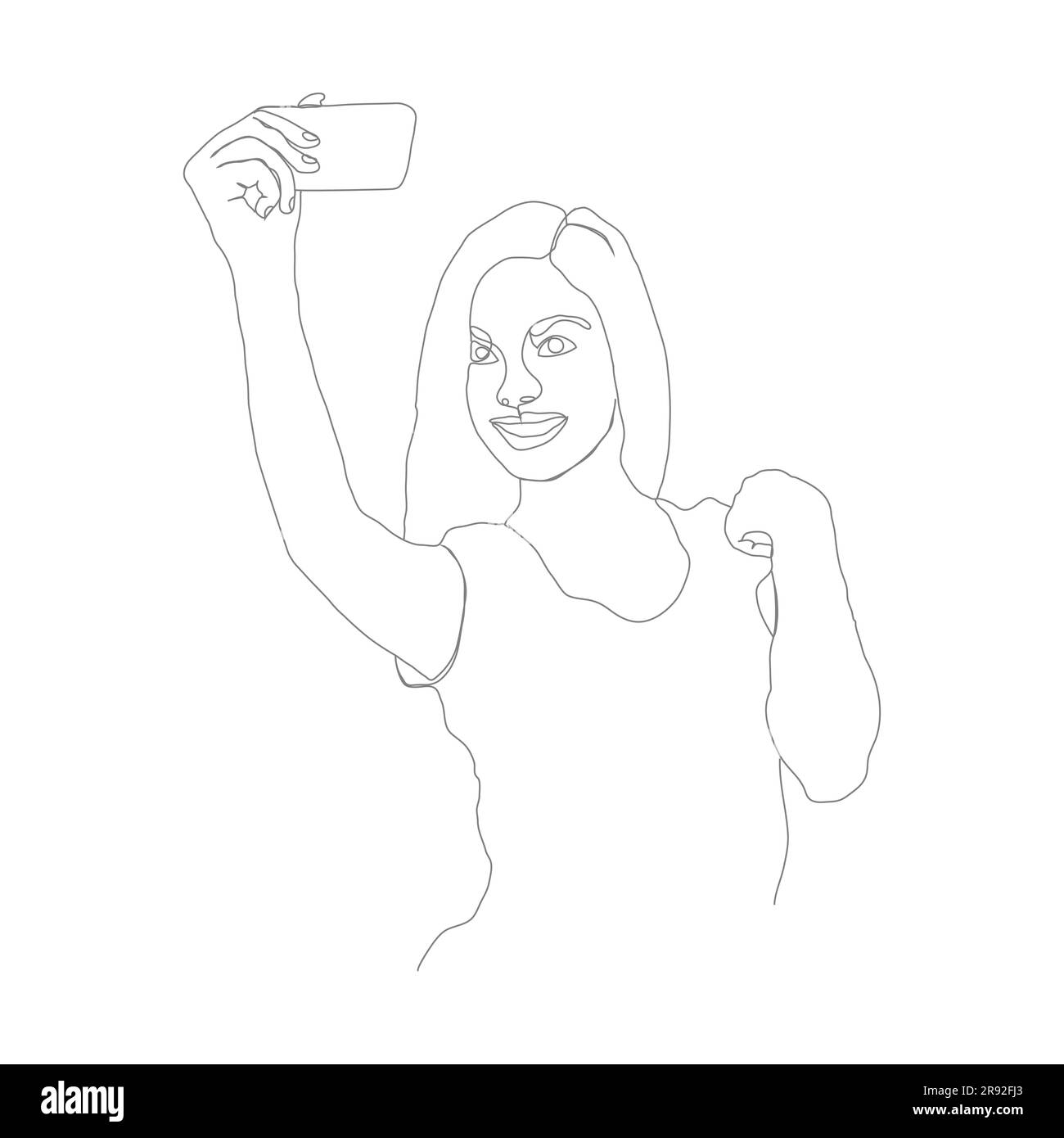 A girl takes a selfie. A template in the style of a continuous line ...
