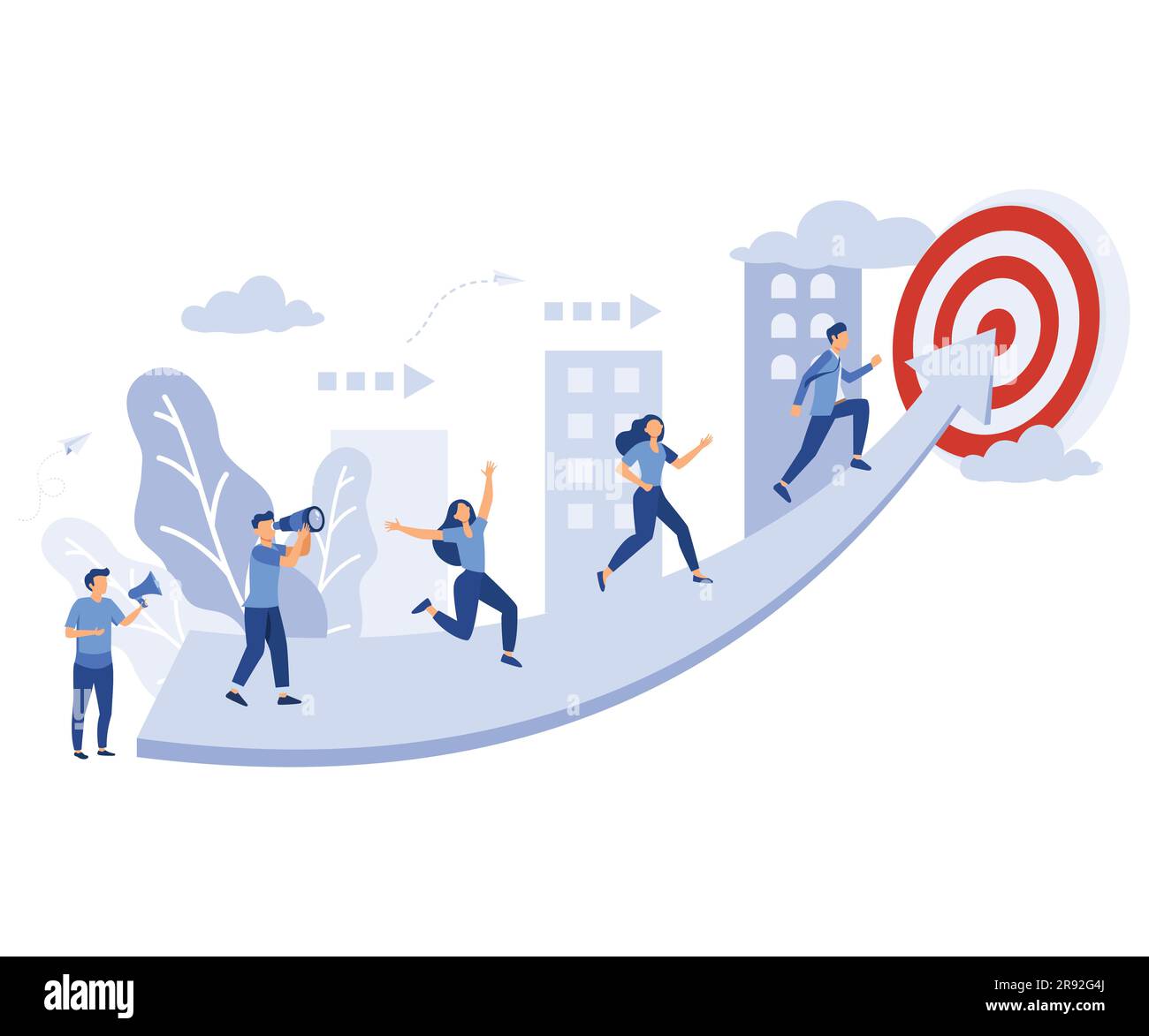 people run to their goal on the column of columns, move up motivation ...