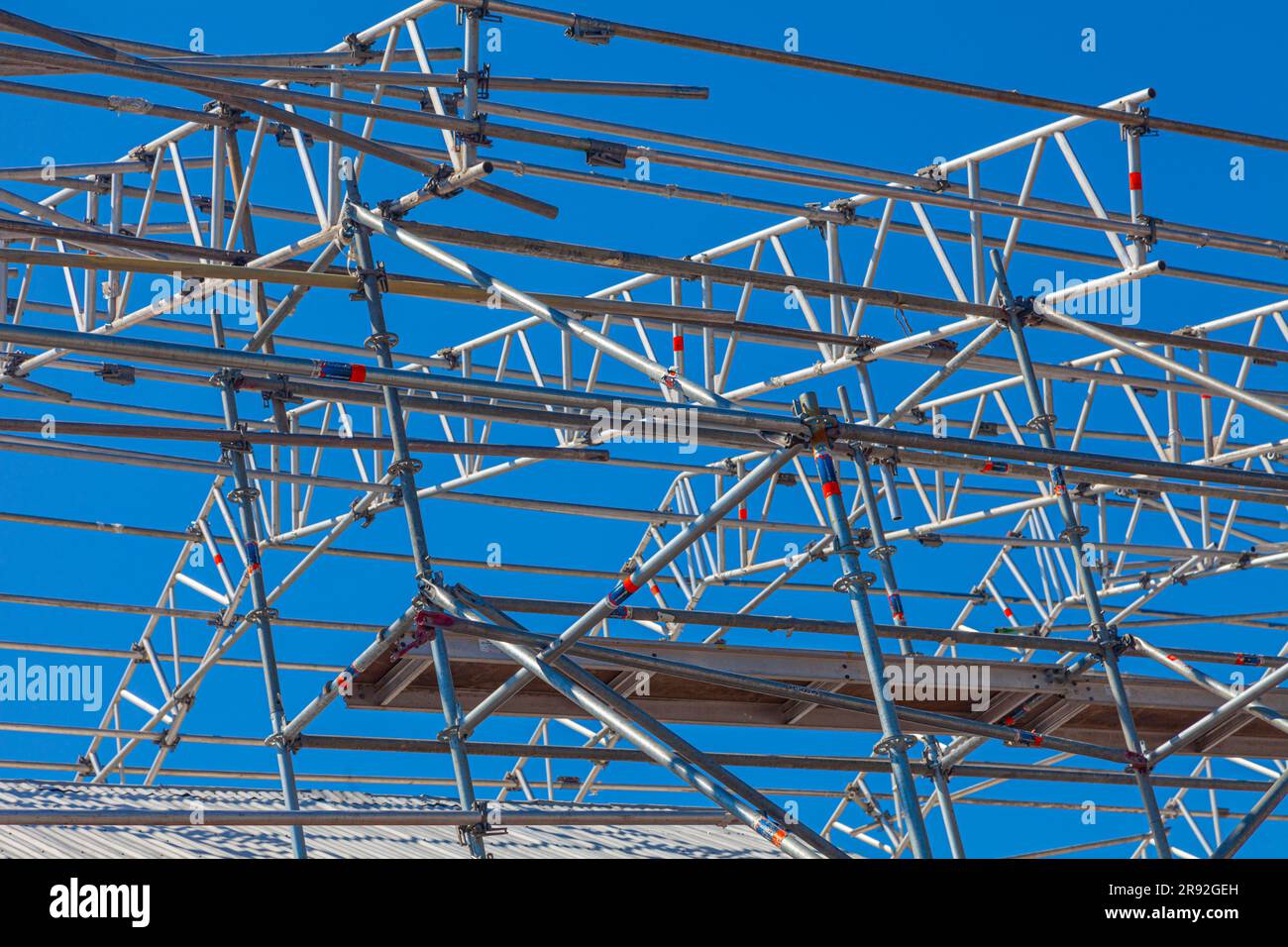 Scaffolding around a boat shed at the heritage Britannia Shipyard in ...