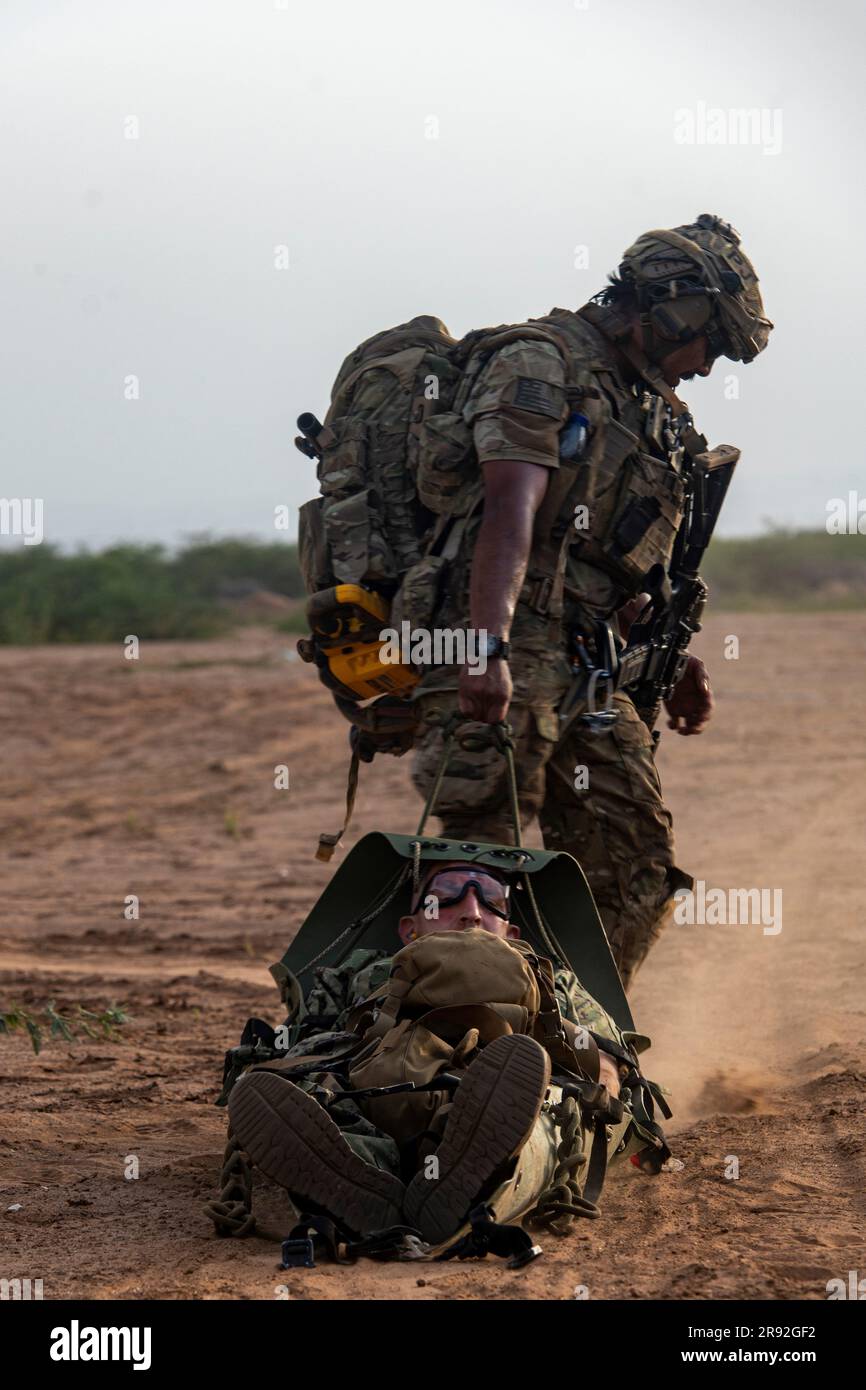 A U.S. Air Force pararescueman assigned to the 82nd Expeditionary ...