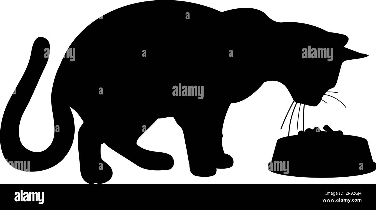 Cat eating from a bowl icon isolated on white background. Vector ...