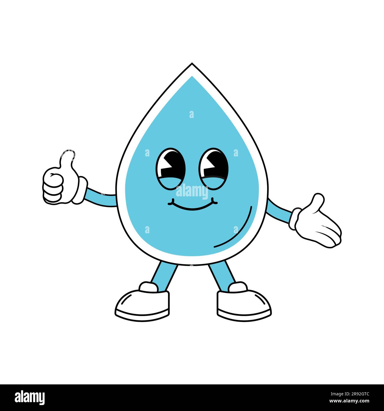 Funny water drop character in retro groove style. White background ...