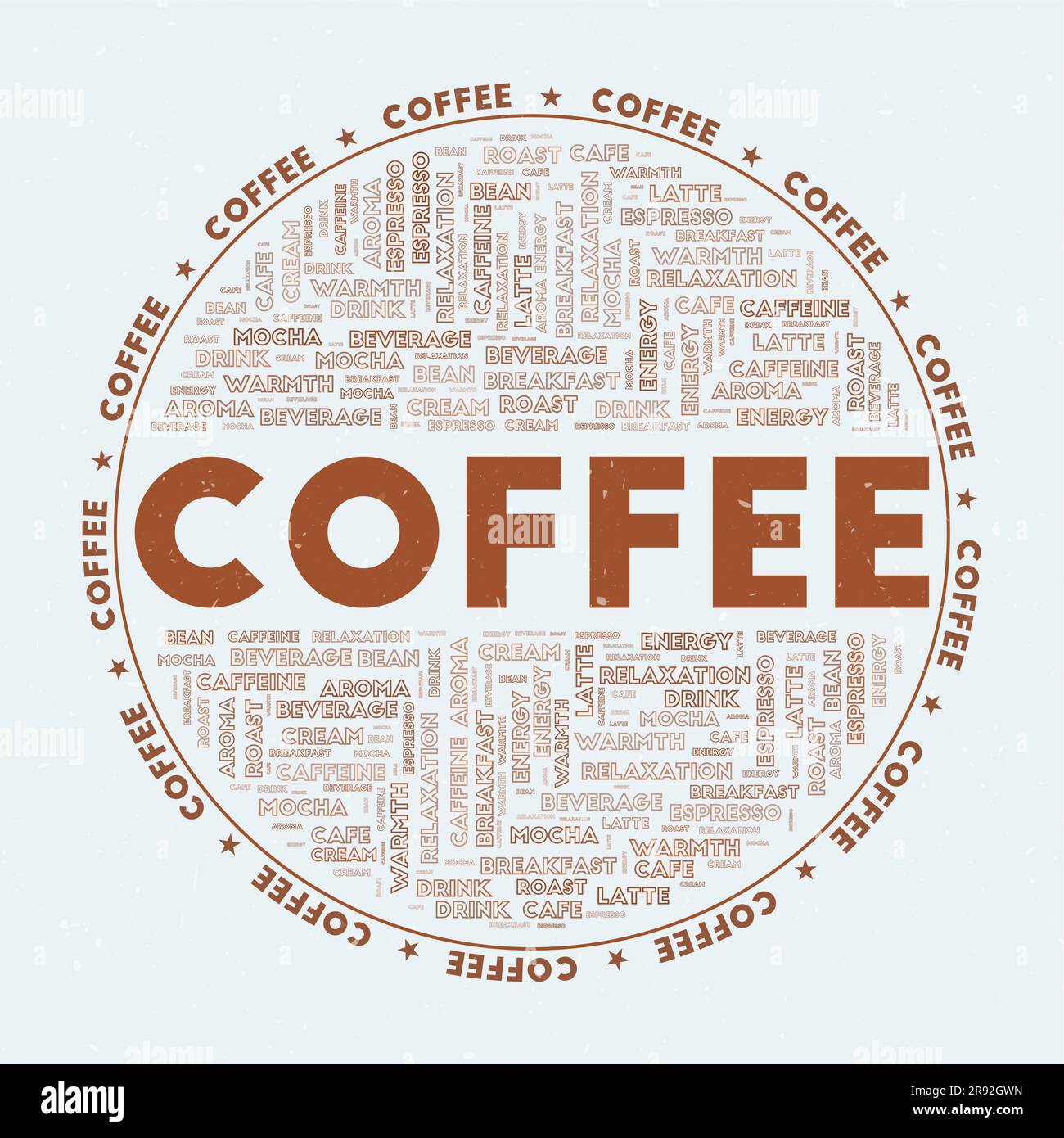 Coffee - round badge. Text coffee with keywords word clouds and ...
