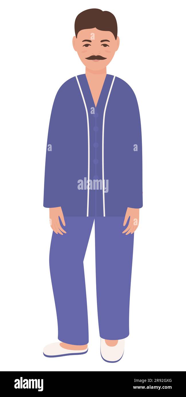 Man In Blue Home Clothes Full Height Portrait Mid Adult Man Design