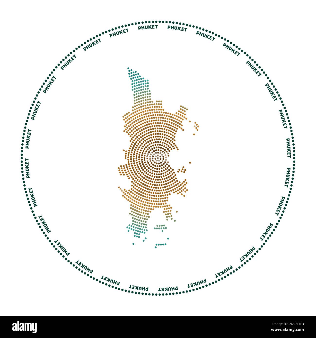 Phuket round logo. Digital style shape of Phuket in dotted circle with ...