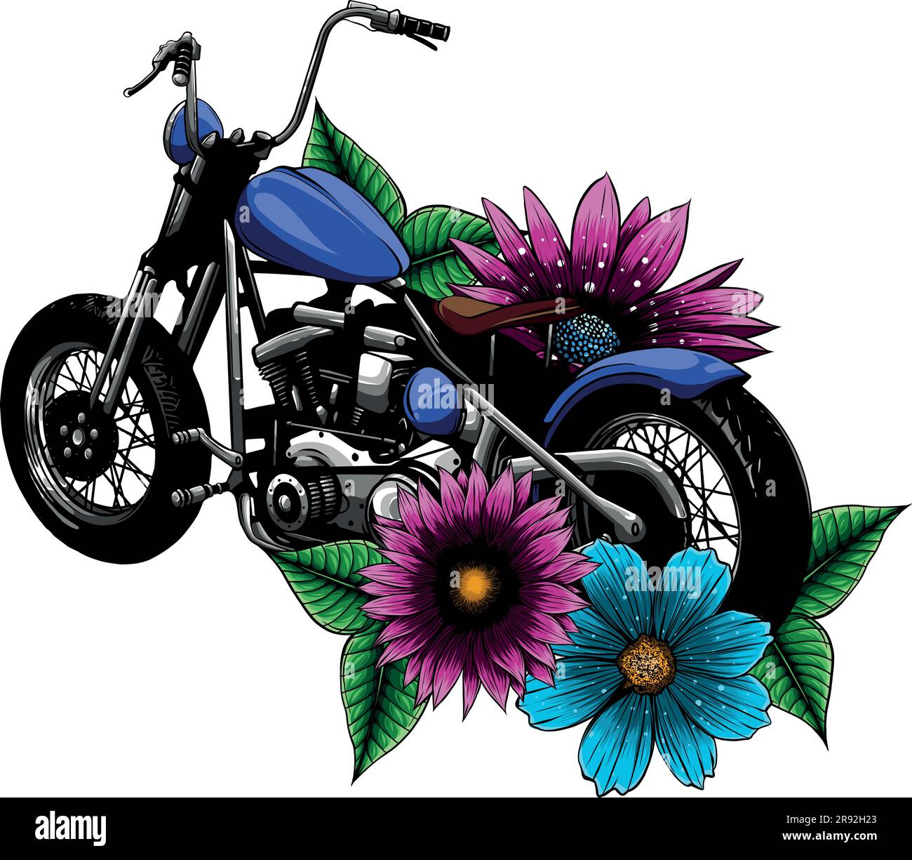 vector illustration of motorbike with flower on white background Stock ...