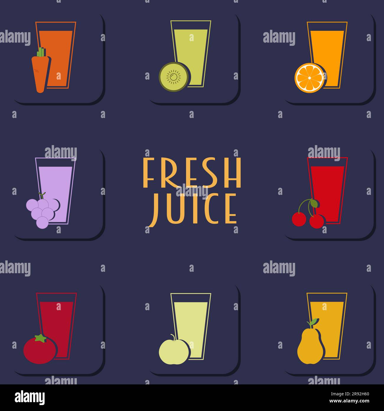 Fresh juice icon collection Vegetarian and healthy food illustrations ...