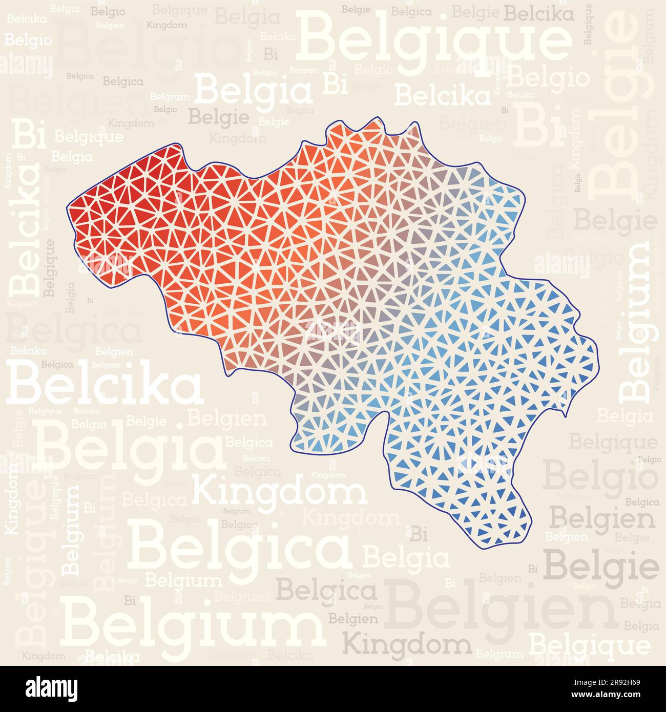 Belgium map design. Country names in different languages and map shape ...