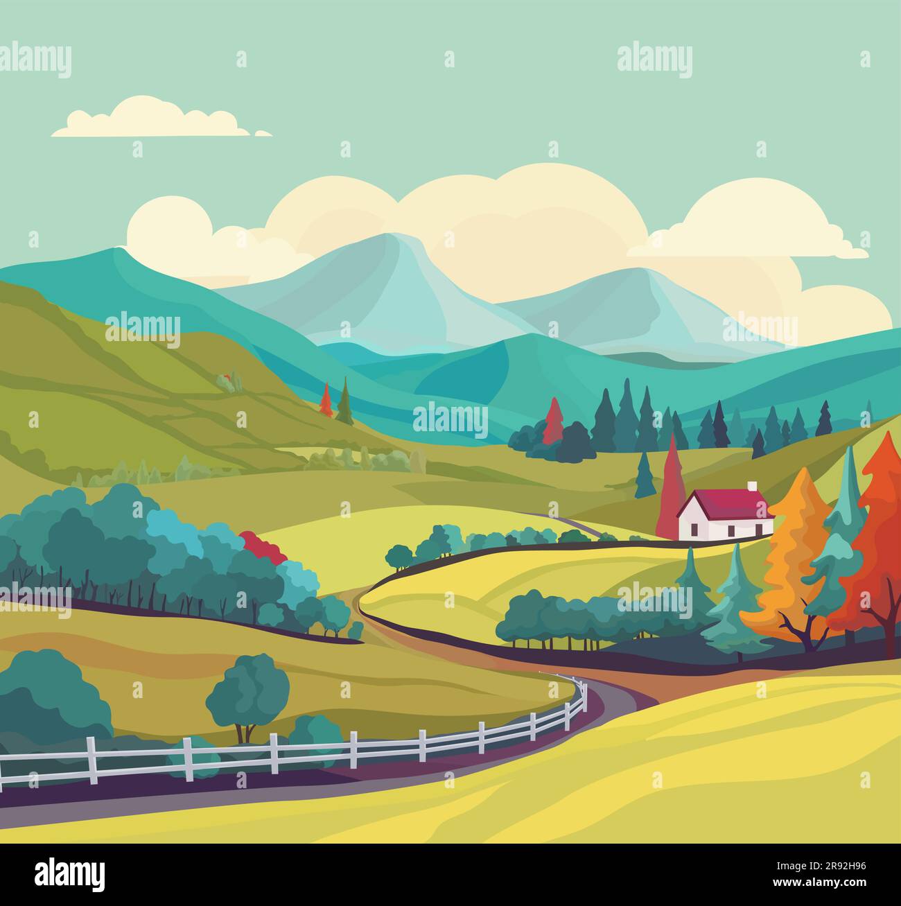 Landscape Fields Hills Farm House Background Stock Vector Image And Art Alamy
