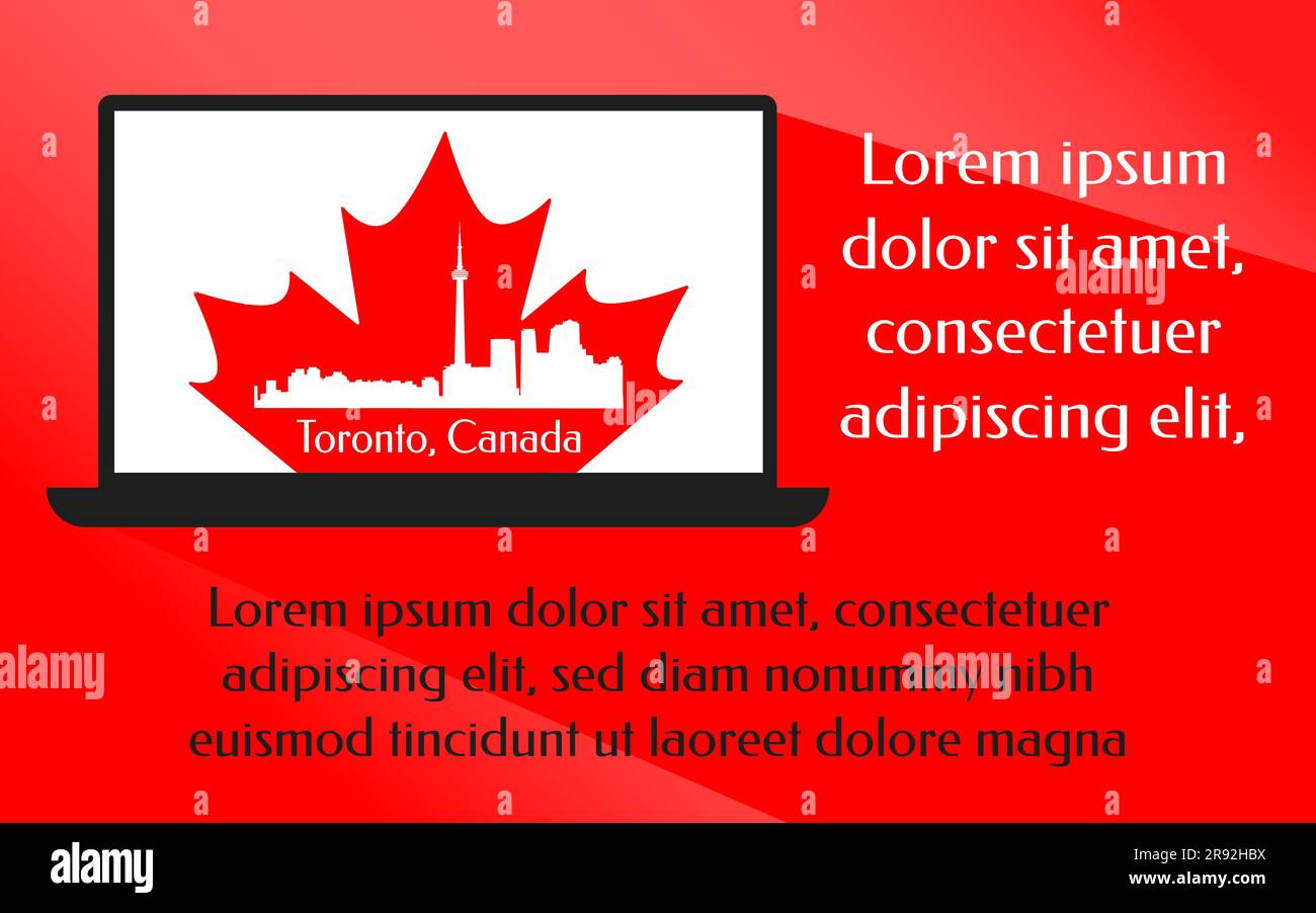 Toronto, Canada city skyline and maple leaf on laptop screen. Buildings ...