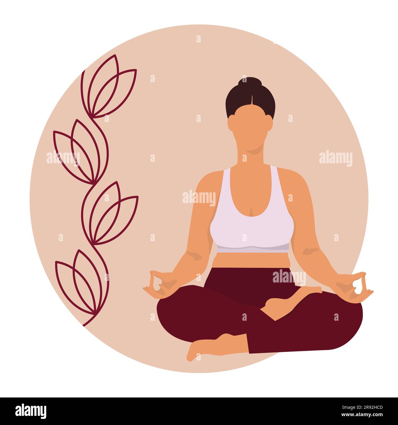 Young beautiful woman practicing lotus asana. Faceless vector ...