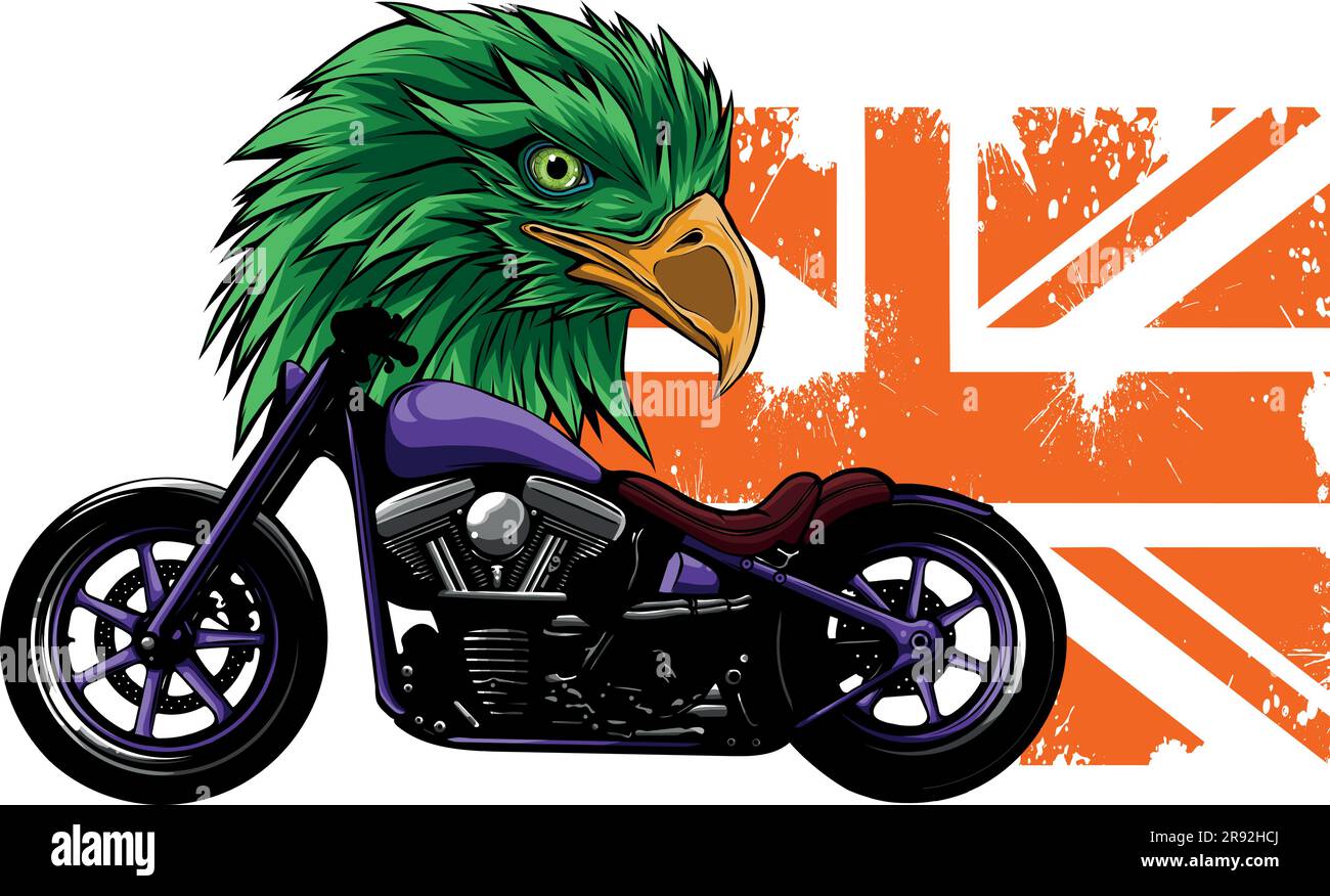 vector illustration of British flag motorcycle with eagle head Stock ...