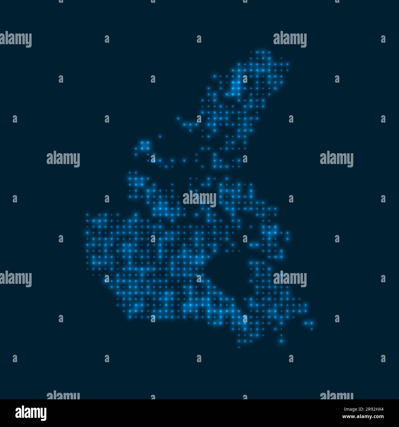 Canada dotted glowing map. Shape of the country with blue bright bulbs ...