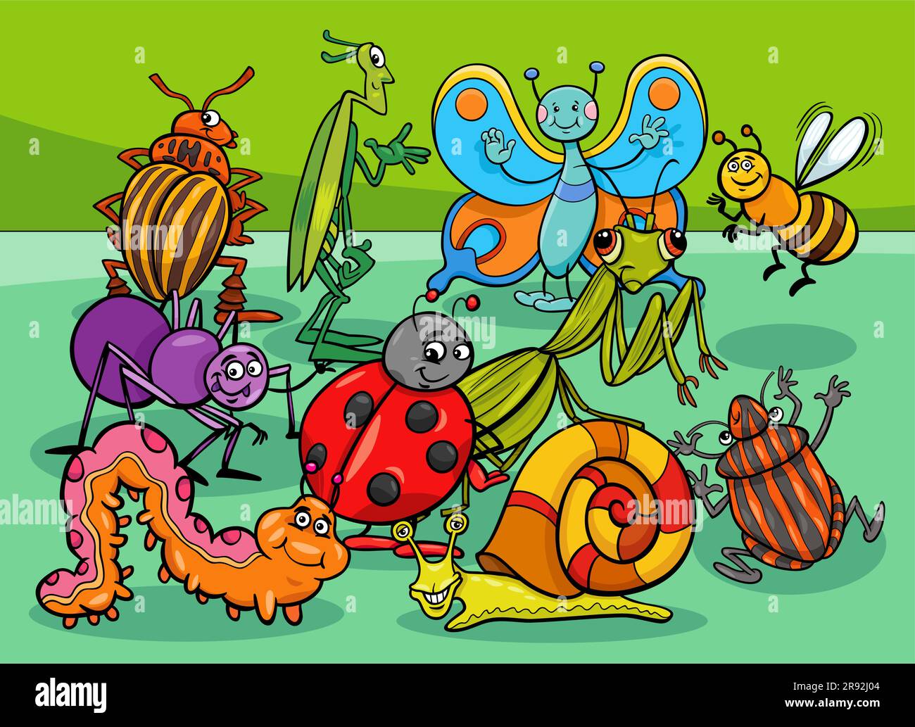 Cartoon illustration of insects and snail animal characters group Stock ...