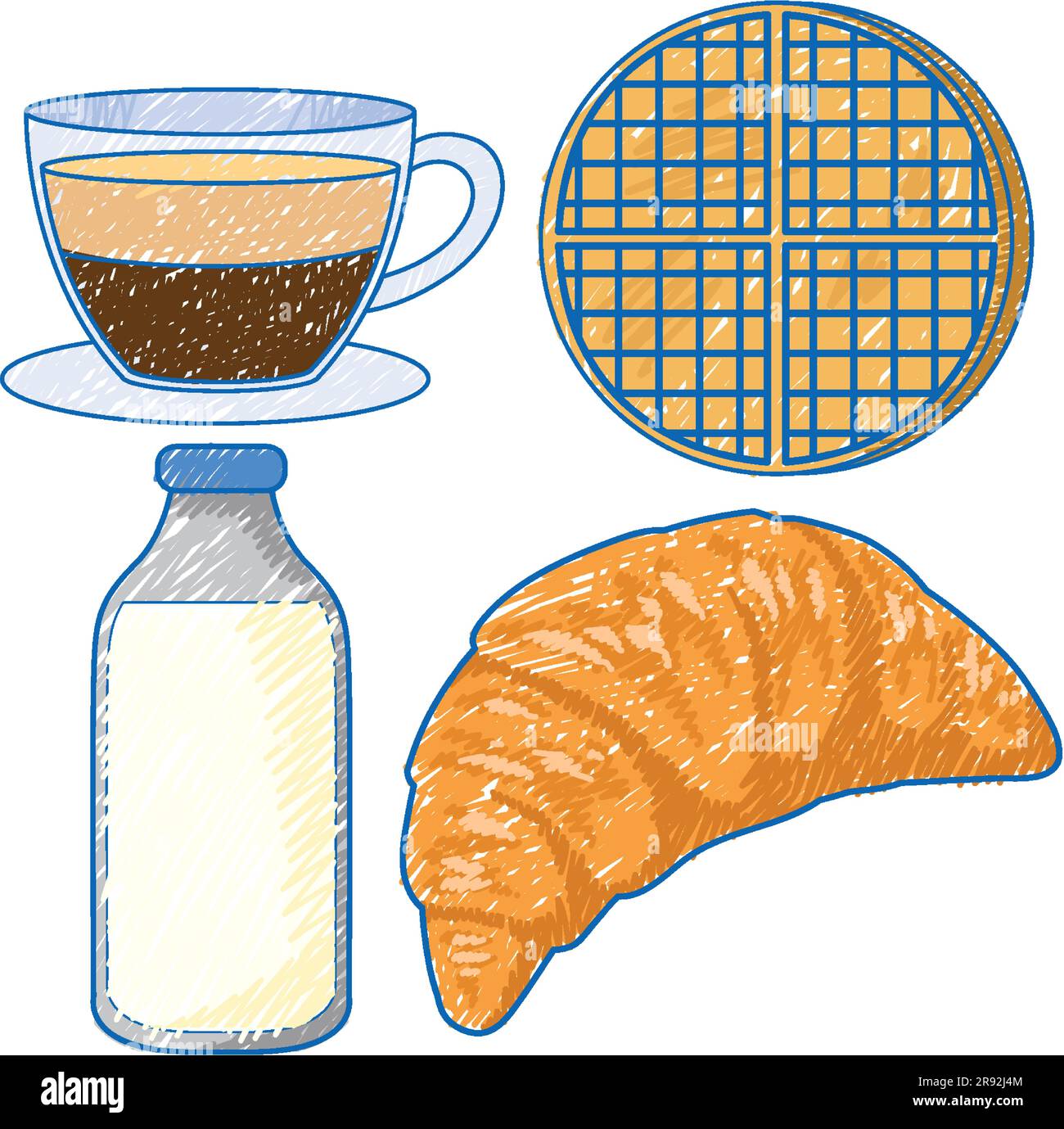 Breakfast set in Pencil Colour Sketch Simple Style illustration Stock ...