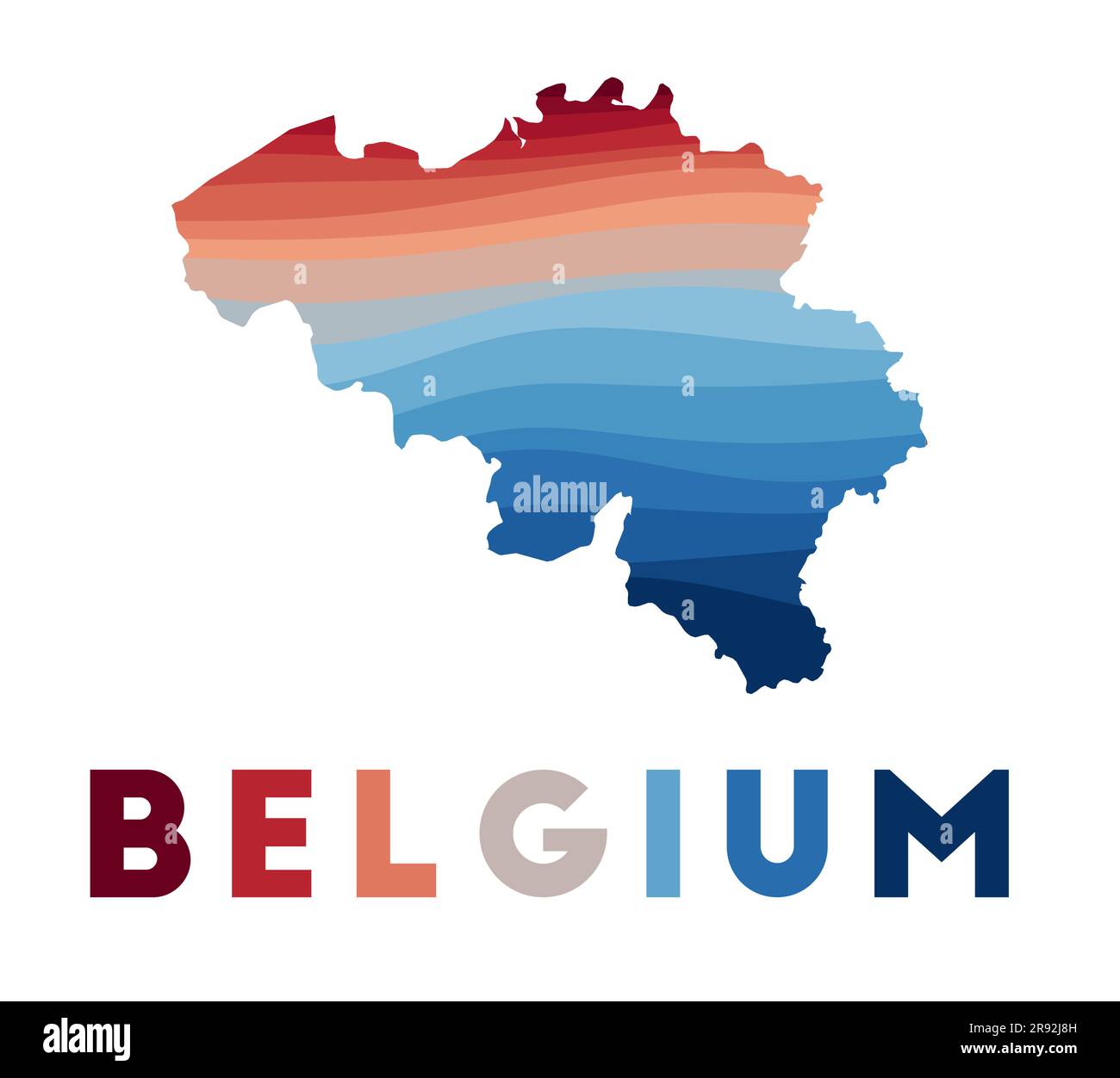 Belgium map. Map of the country with beautiful geometric waves in red ...
