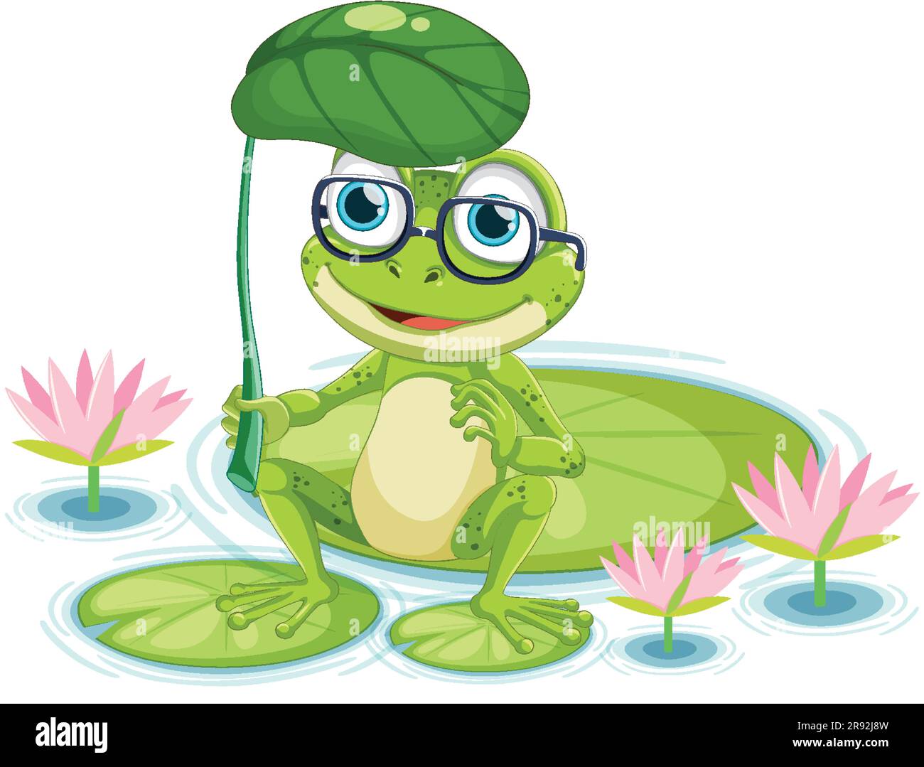 Green Frog Cartoon Character Holding Leaf Umbrella illustration Stock ...