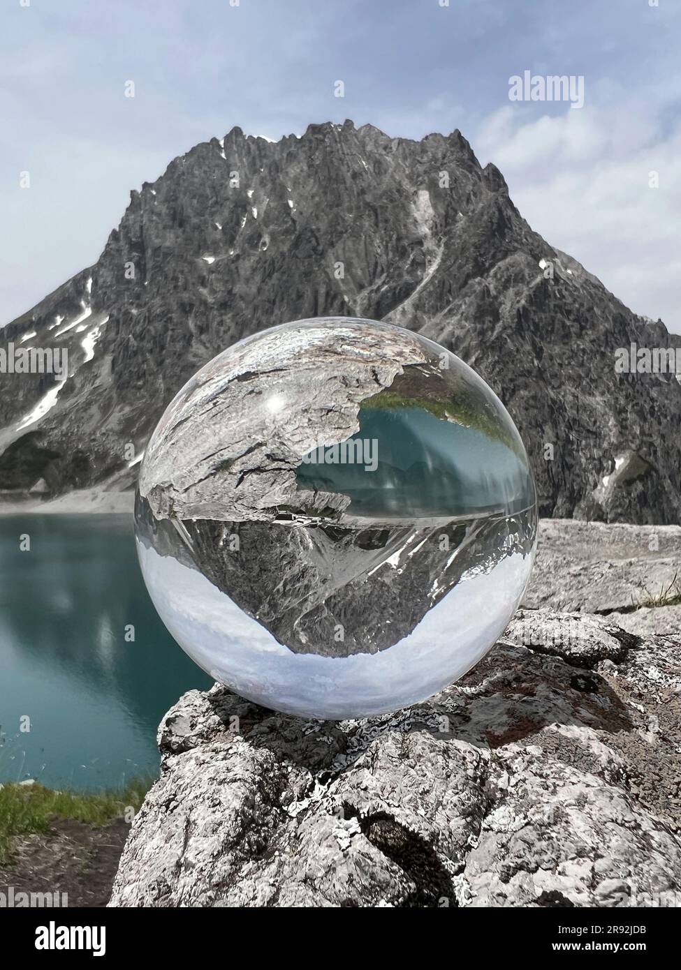 Lensball, reflecting lake Lünersee, Austria Stock Photo - Alamy