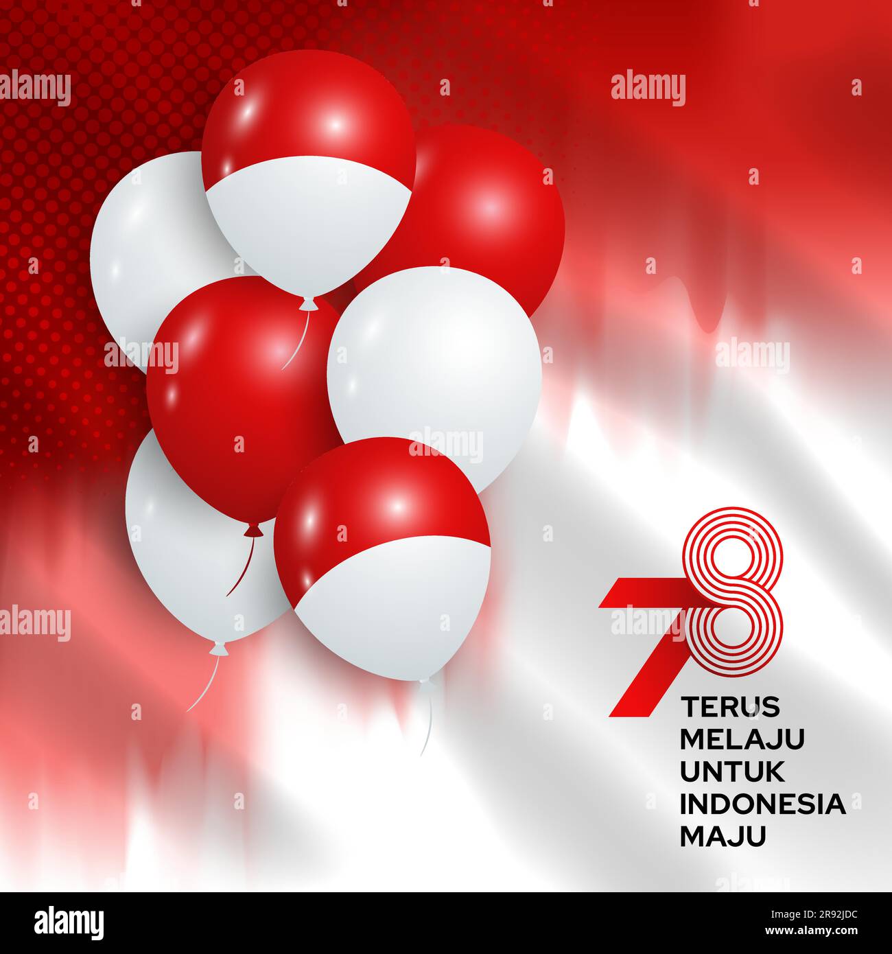17th August. Indonesia independence day celebration with balloons and watercolor flag background ...