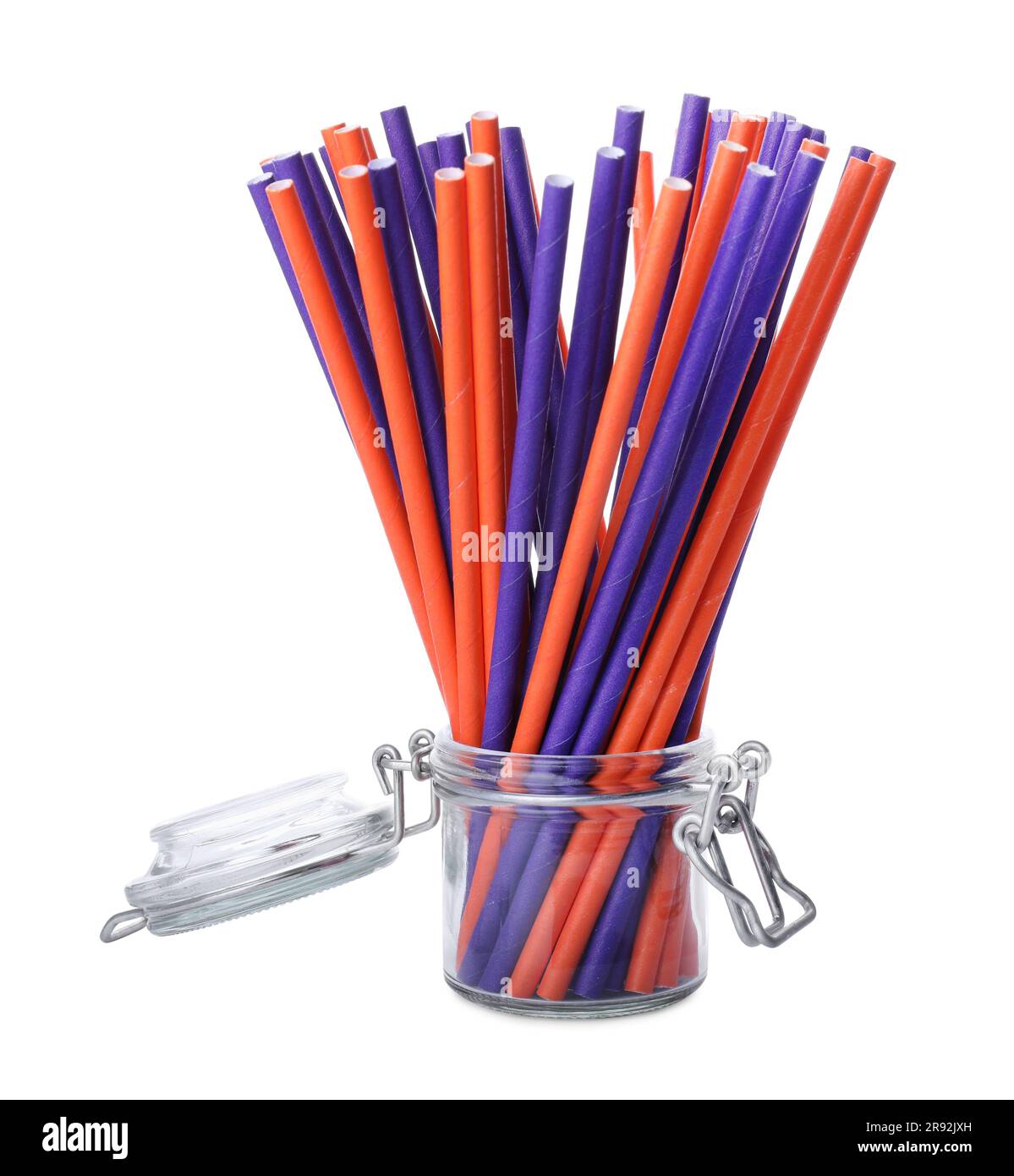Color paper cocktail tubes in jar on white background Stock Photo - Alamy
