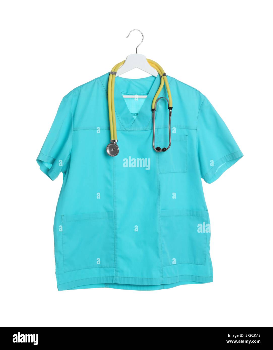 Turquoise medical uniform and stethoscope isolated on white Stock Photo ...