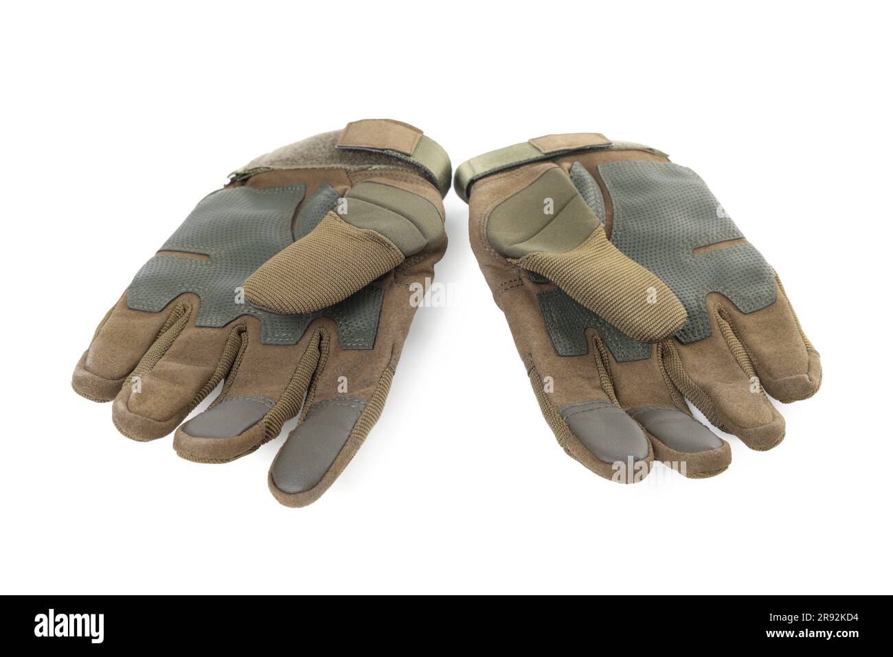 Tactical gloves on white background. Military training equipment Stock ...