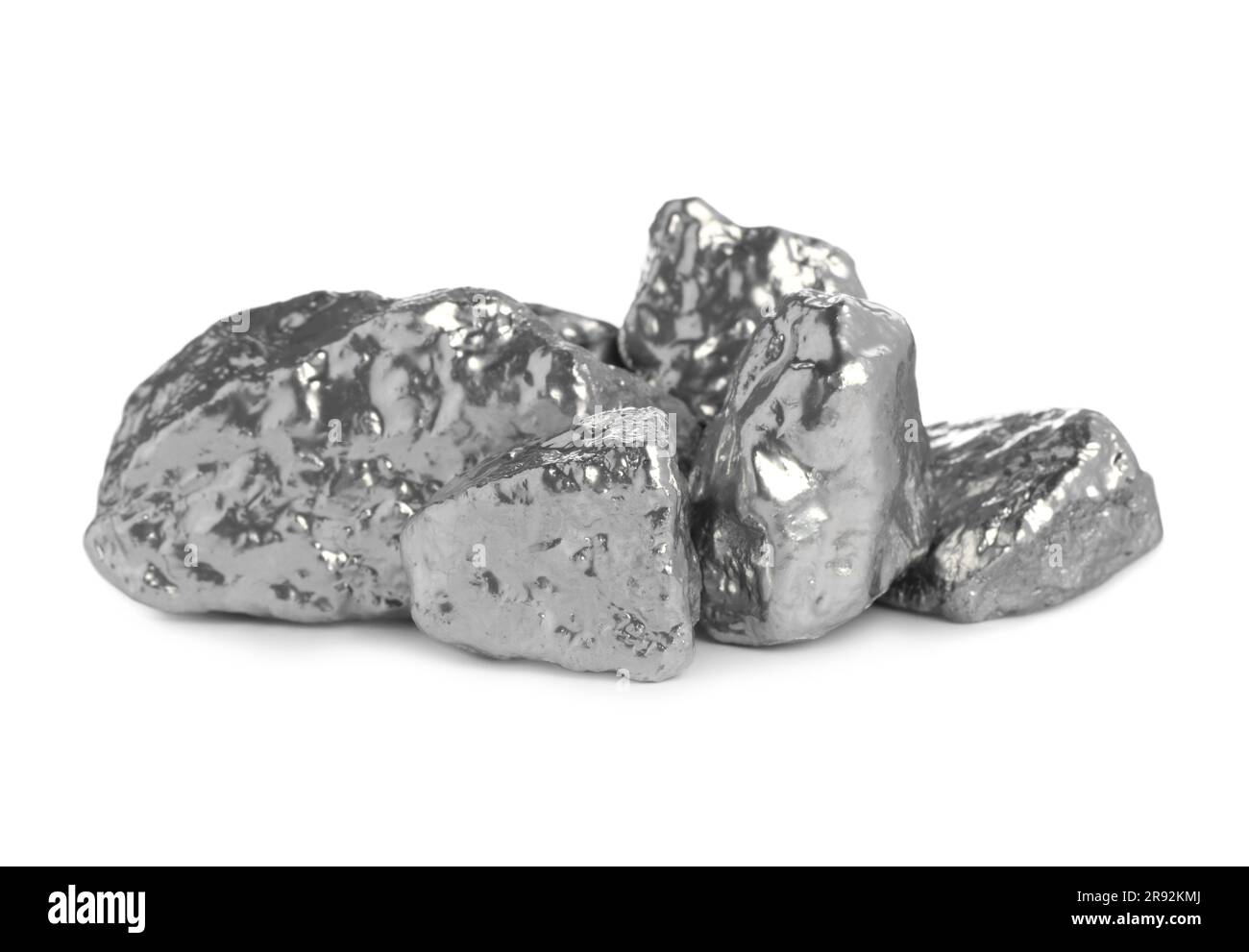 Many shiny silver nuggets on white background Stock Photo - Alamy