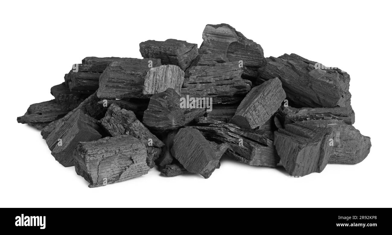 Heap of coal isolated on white. Mineral deposits Stock Photo - Alamy