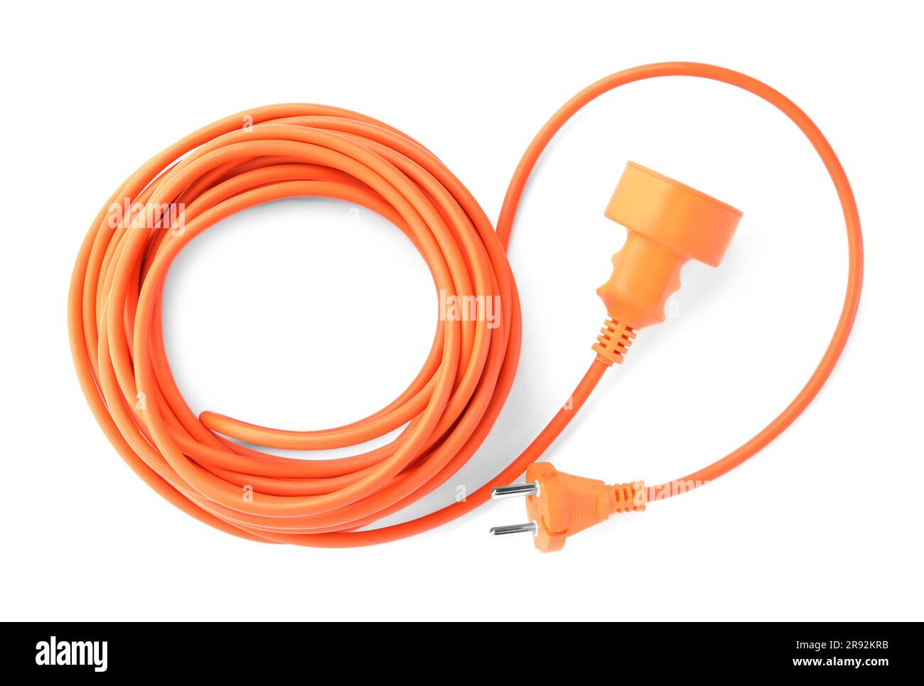 Extension cord on white background, top view. Electrician's equipment ...