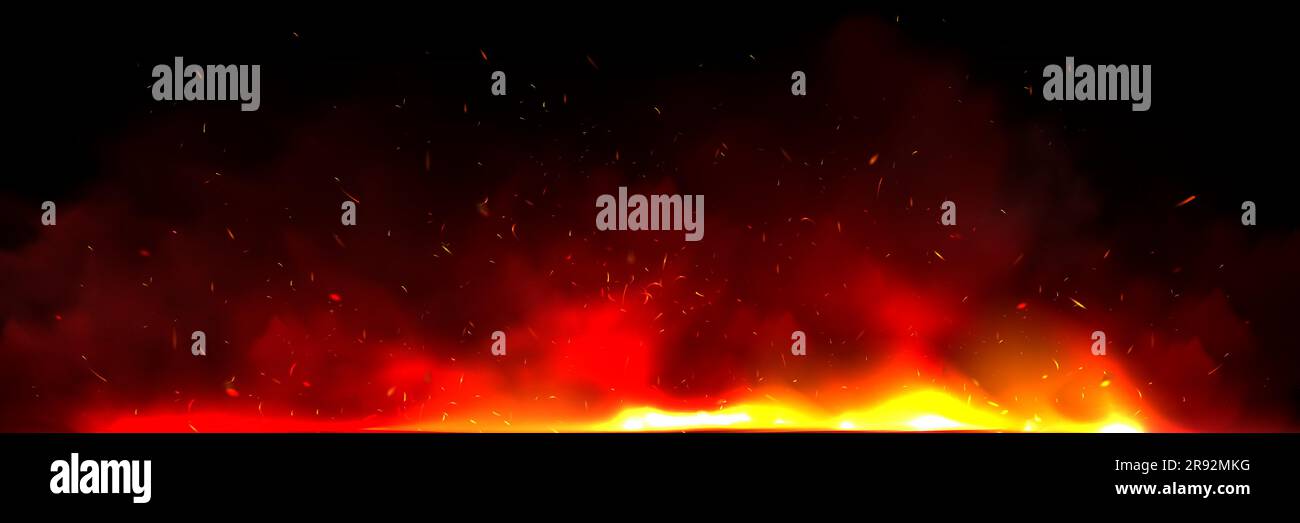 Fire and ember overlay effect and smoke background. Grill hot flame ...