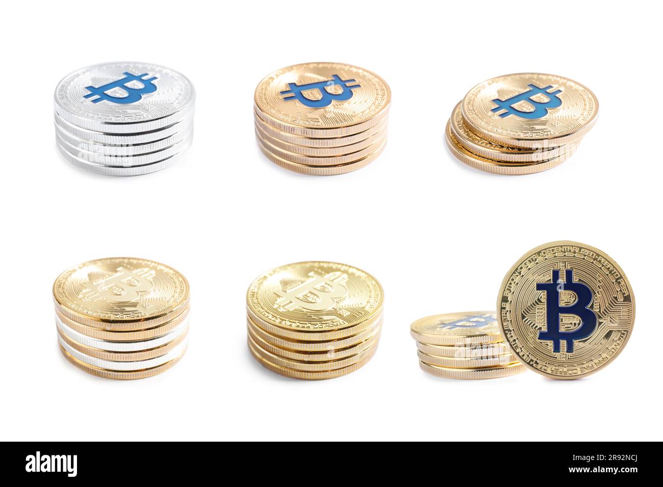 Collage with many bitcoins on white background Stock Photo - Alamy