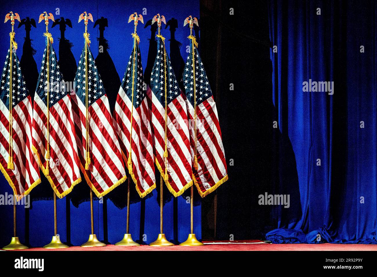Washington, United States. 23rd June, 2023. American flags on stage at ...