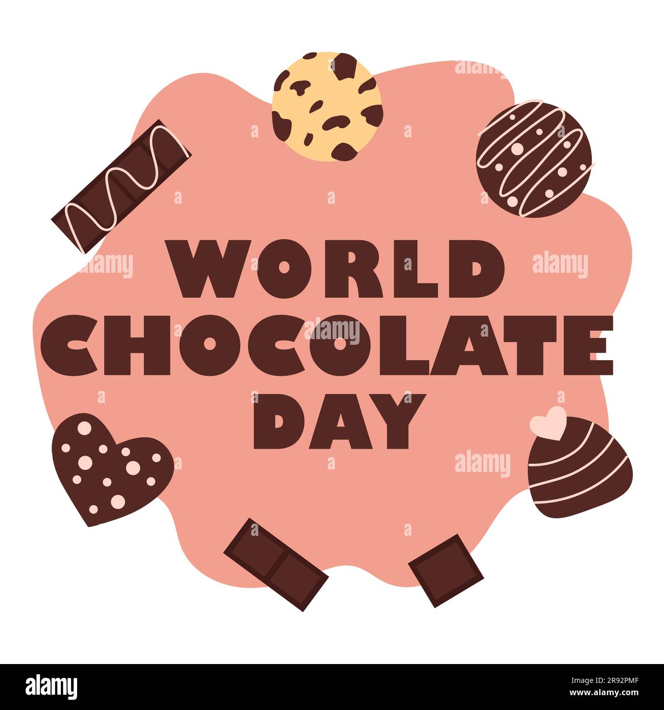 World chocolate day. Chocolate bar, candy, cookie, chocolate pieces ...