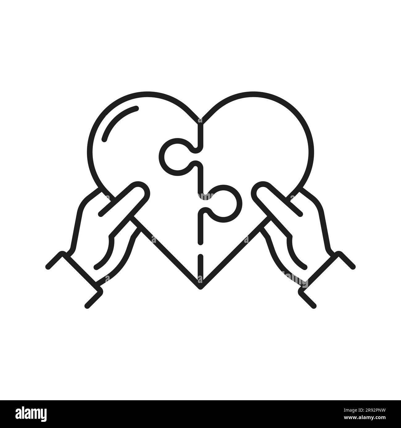Two hands connect pieces of heart, reuniting it into one. Vector ...