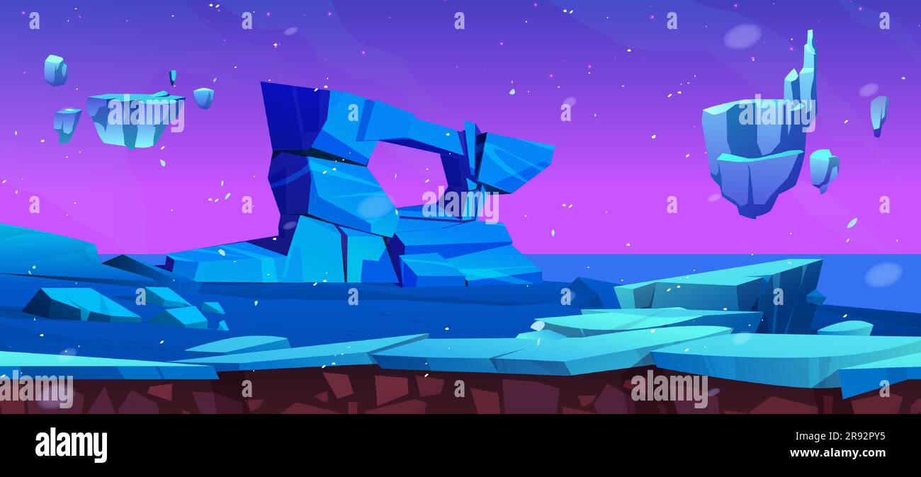 Winter ice alien planet landscape game background. Night fantasy frozen ...