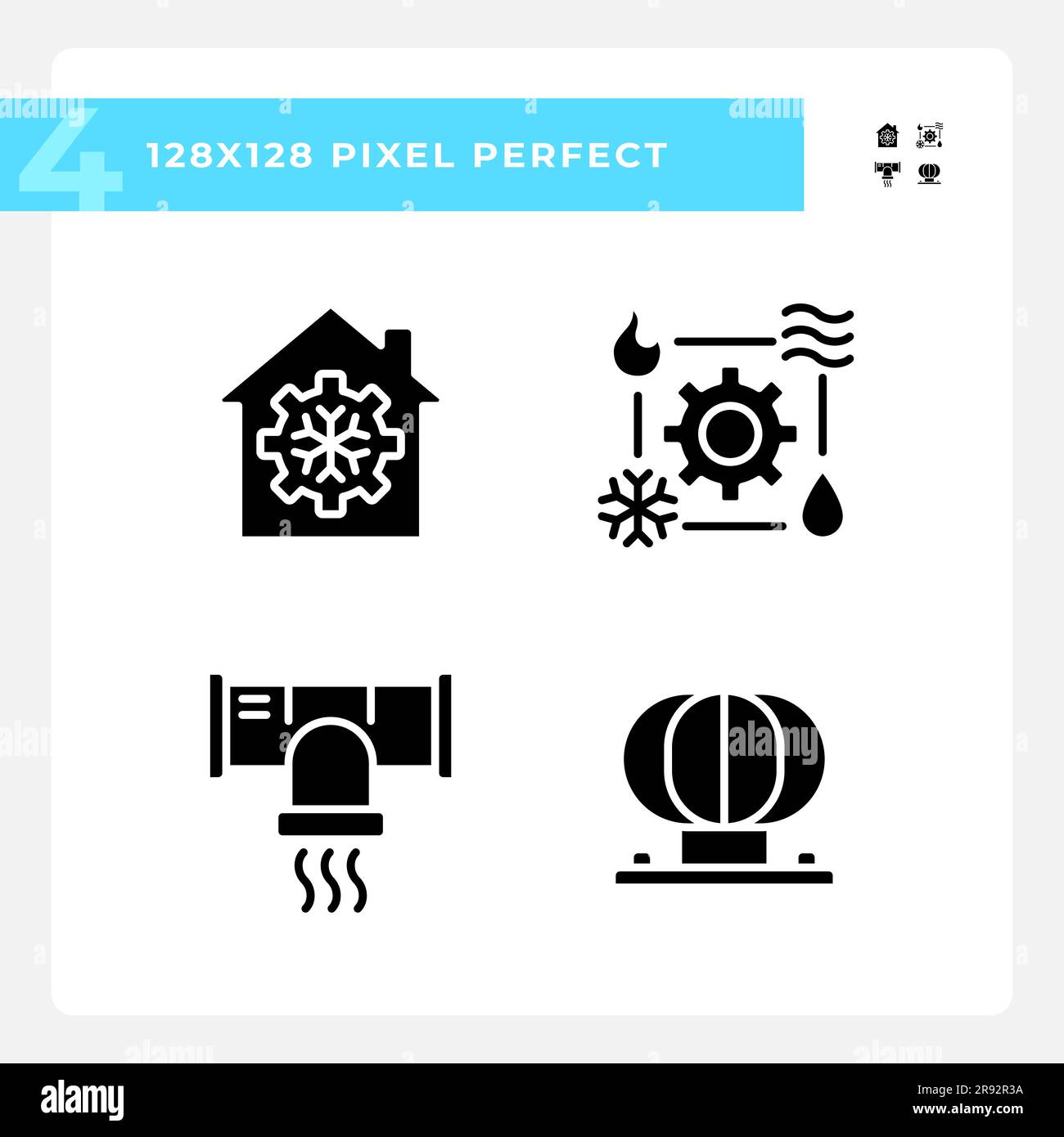 Hvac system black glyph icons set on white space Stock Vector Image ...